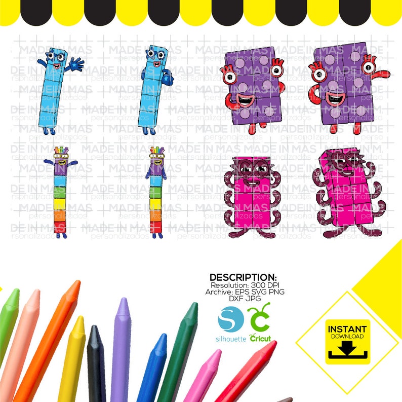 Number Blocks, Digital Pack, Eps Svg Png Dxf Jpg, Number Blocks Clipart ...