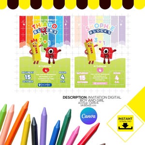 Numberblocks Birthday Invitation, Digital Canva Edit, Boy Girl ...