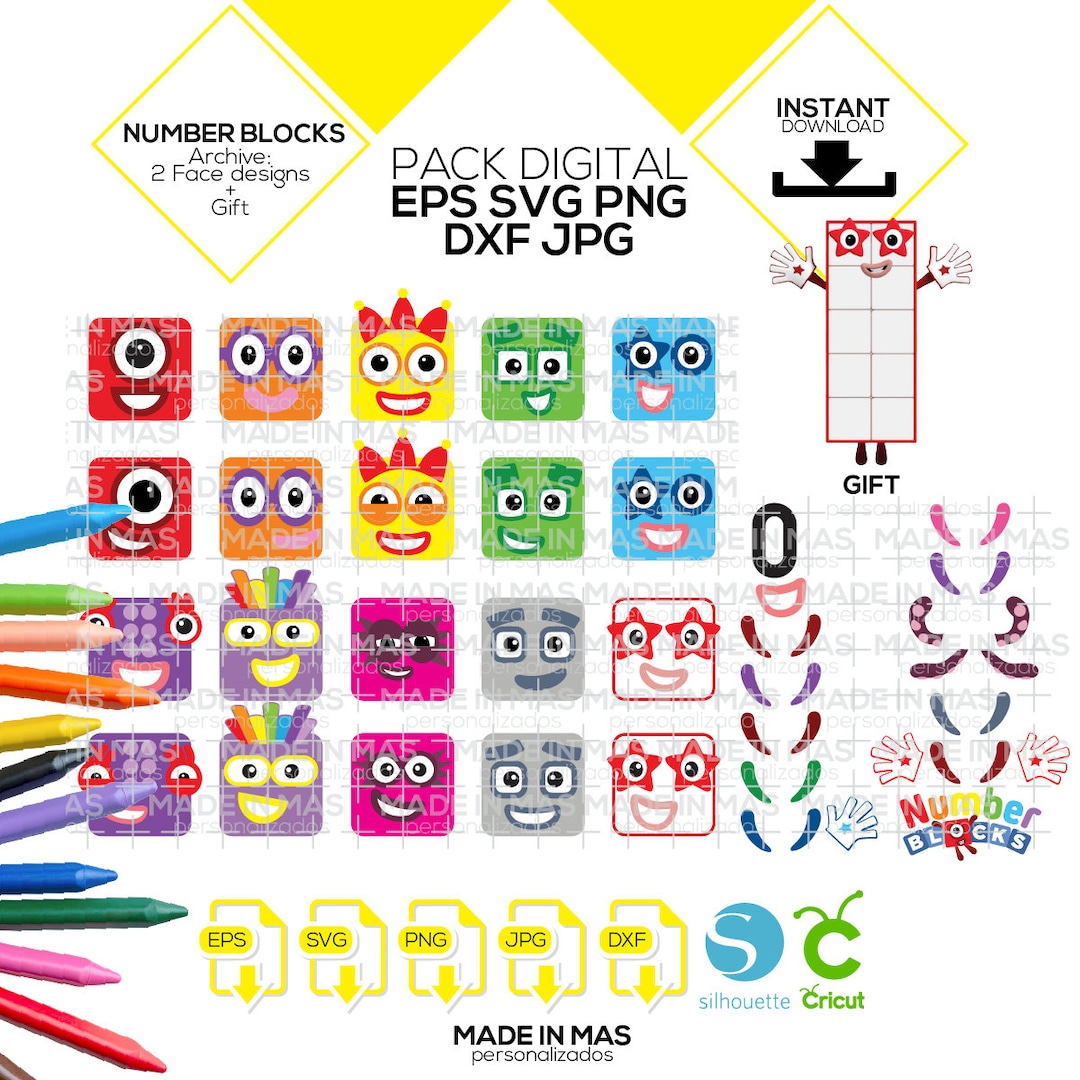 Number Blocks, Digital Pack, Eps Svg Png Dxf Jpg, Number Blocks Clipart ...