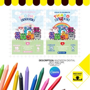 Numberblocks Birthday Invitation, Digital Canva Edit, Boy Girl ...