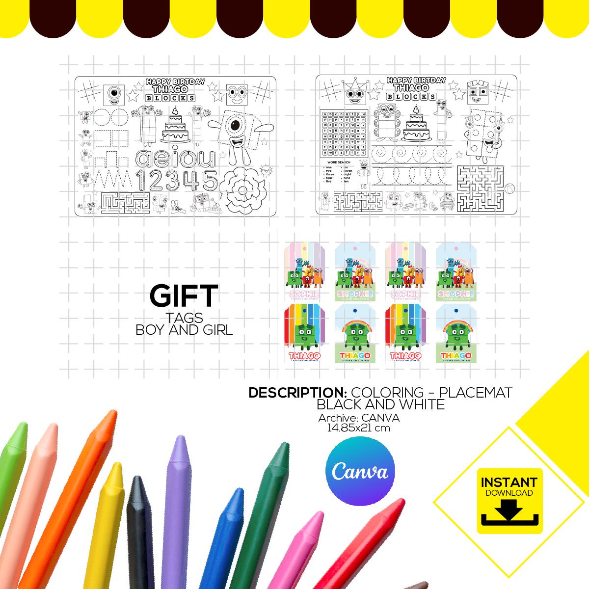 Numberblocks Coloring Sheet, Digital Canva Edit, Boy Girl, Placemat ...