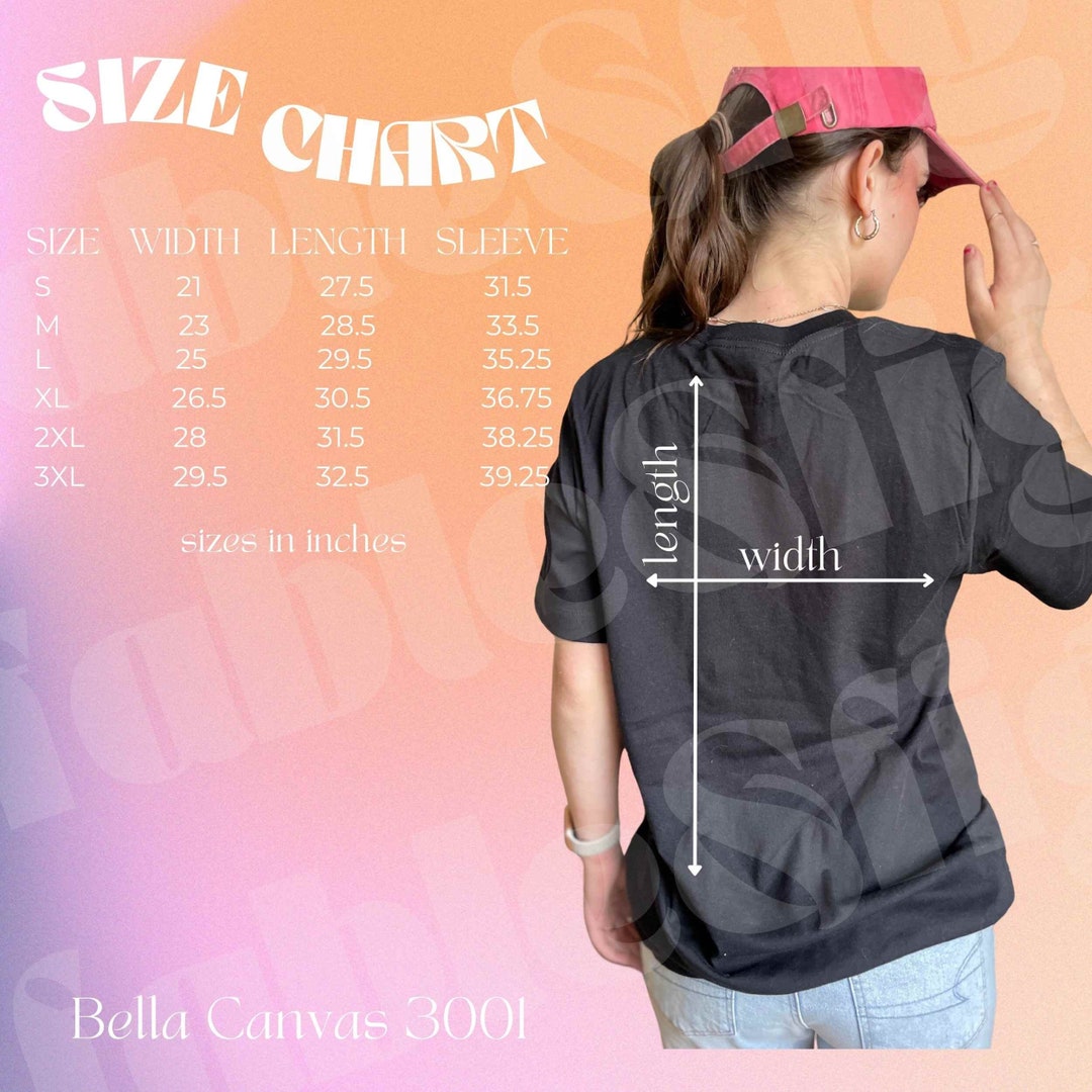 Bella Canvas 3001 Size Chart Mockup, Streetwear Oversize T-shirt ...