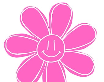3 Cute Smiley Face Flower Sticker, Pink Smile Face Sticker, Water ...