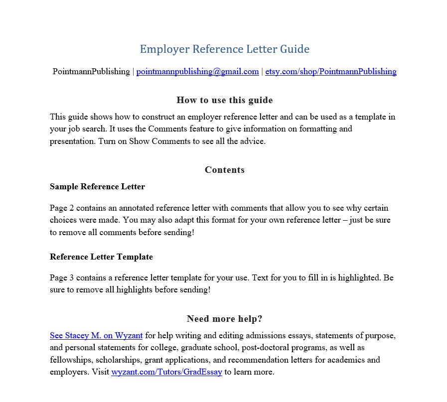 Employer Reference Letter Template US & International - Etsy