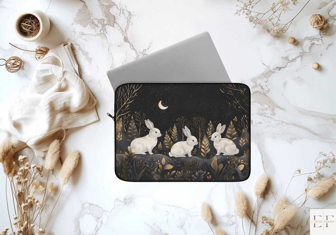 Dark Cottagecore Bunnies Laptop Sleeve, Bunny Gift, Boho Celestial ...