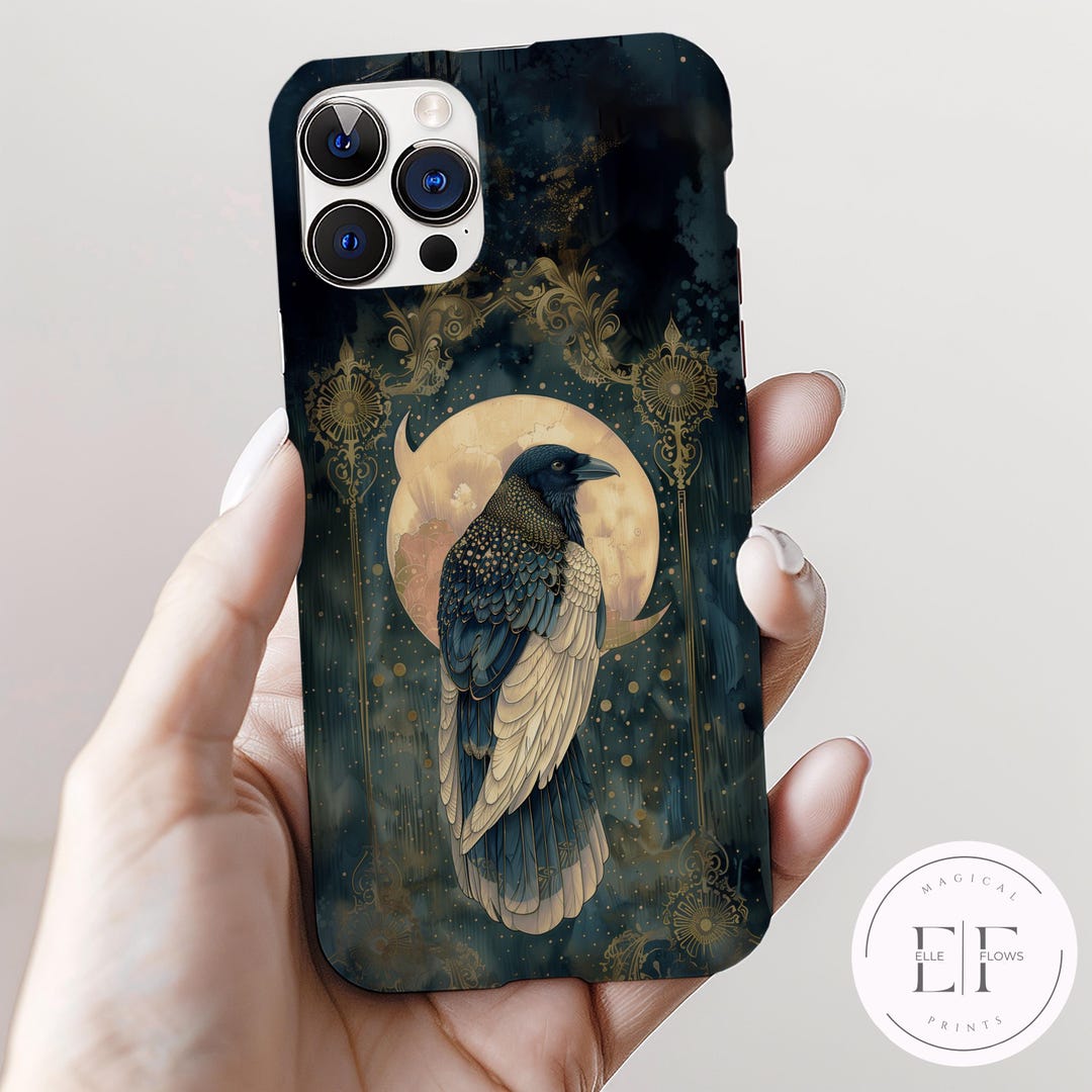 Boho Moon Crow iPhone Case, Raven Witch Junk Tough Case for iPhone 17 ...