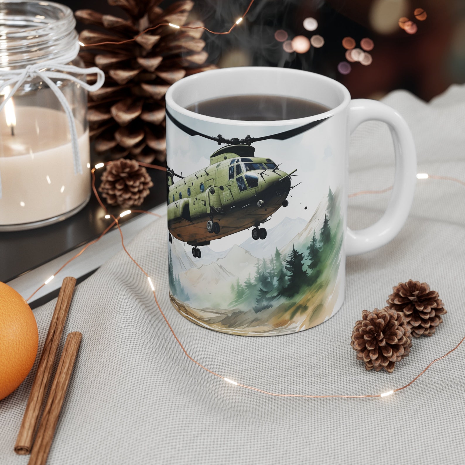 Chinook Helicopter Mug: Pacific Northwest Watercolor Design - Etsy