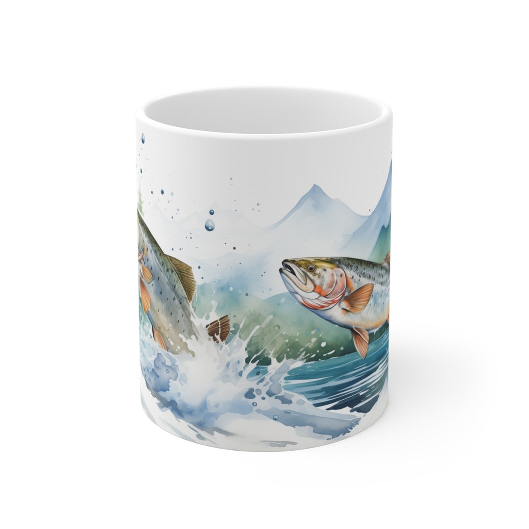 Watercolor Fish Jumping Mug: Leaping Streams Coffee Cup - Etsy