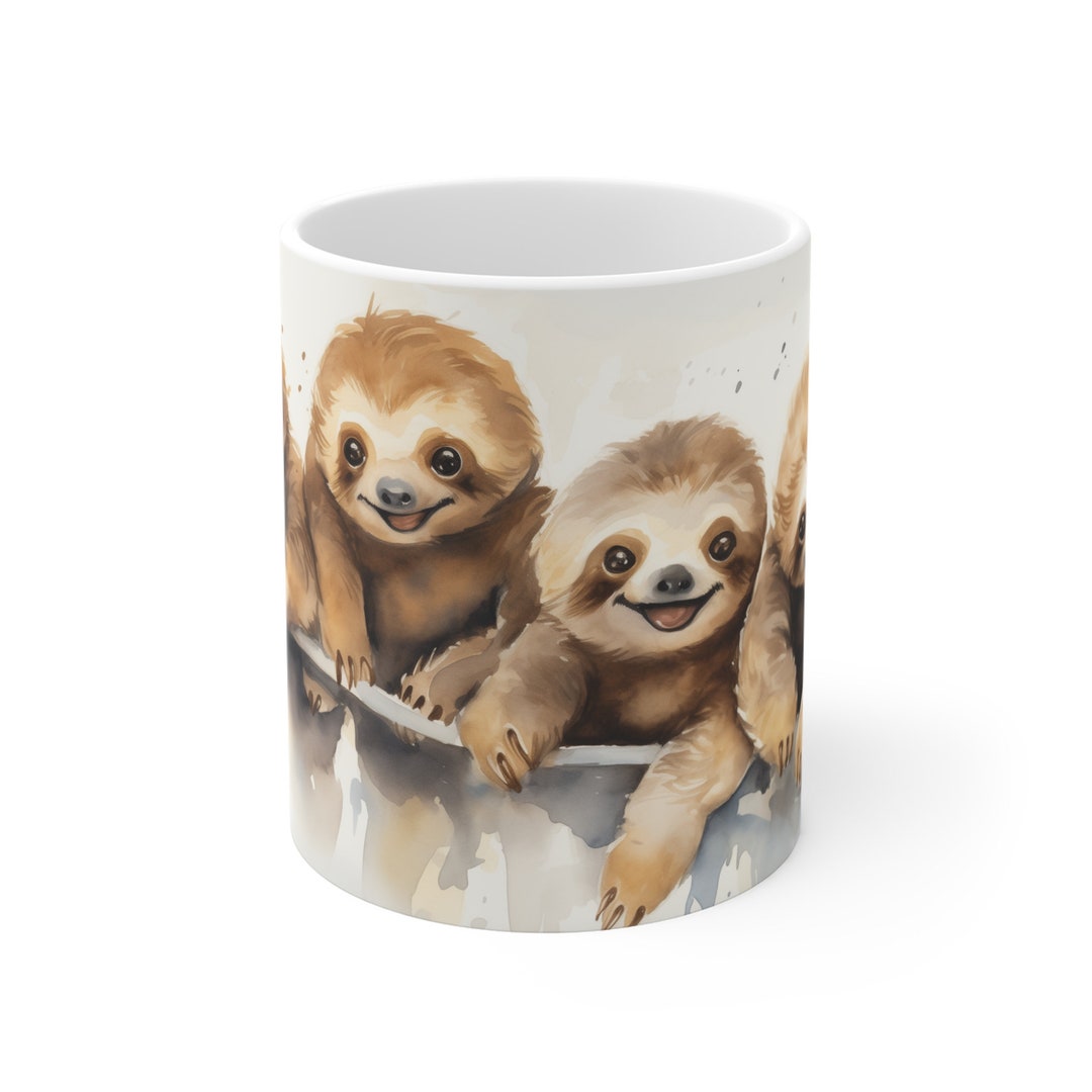 Sip & Sloth - Custom Watercolor Sloths Mug - Coffee Lover Gift, Tea ...