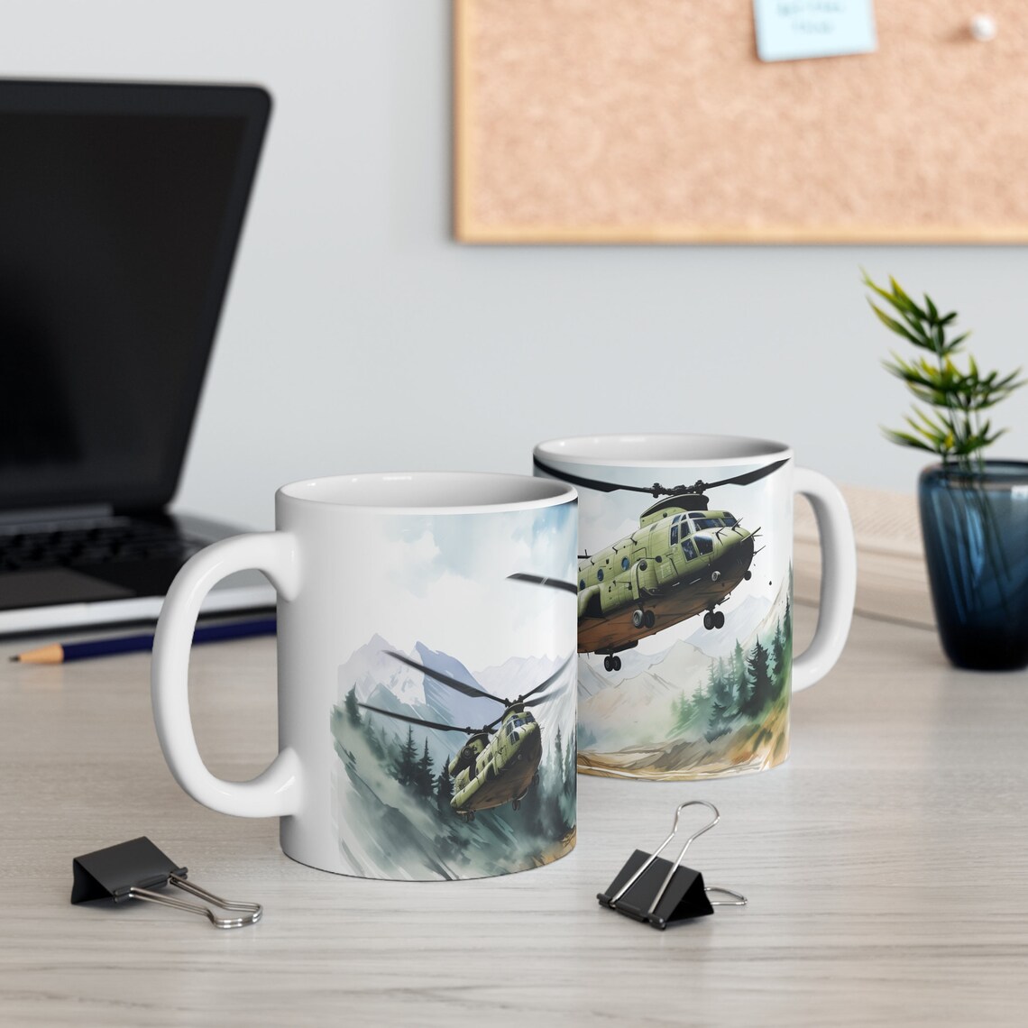 Chinook Helicopter Mug: Pacific Northwest Watercolor Design - Etsy