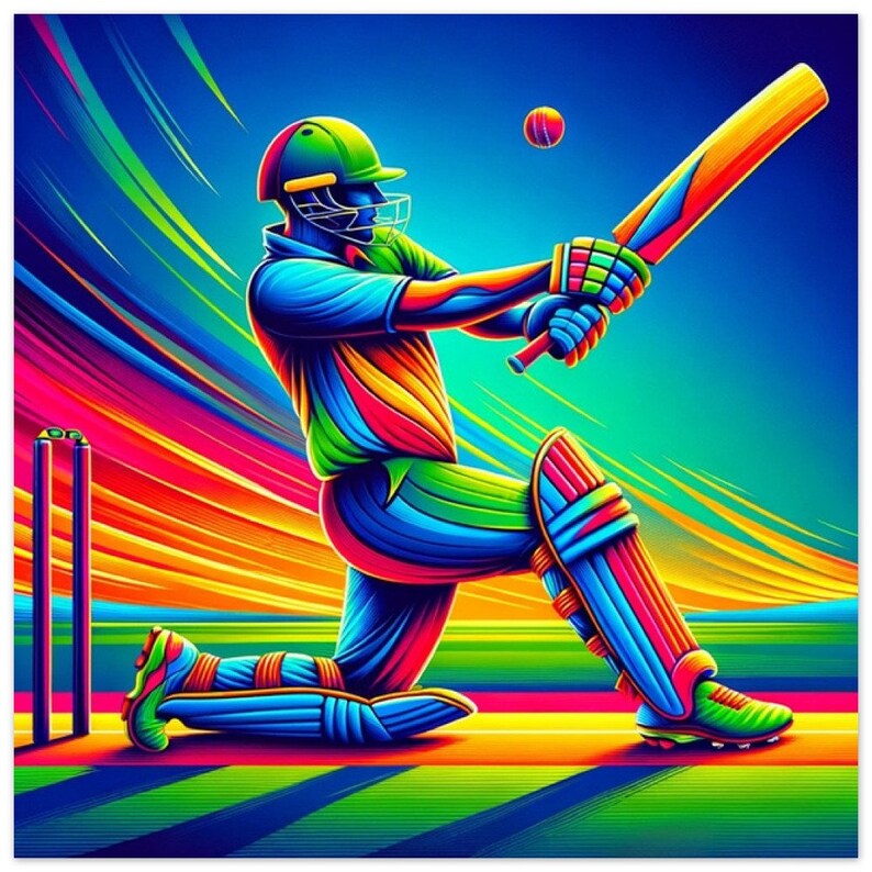 Electric Strokes: Abstract Cricket Dynamism Premium Matte Paper Poster ...