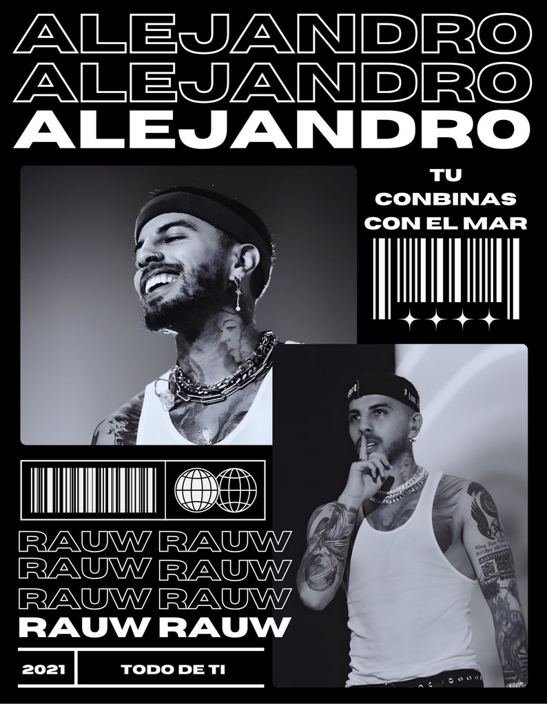 Rauw Alejandro T-shirt Design, Collage Digital PNG File, 90s Vintage ...