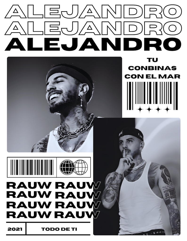 Rauw Alejandro T-shirt Design, Collage Digital PNG File, 90s Vintage ...