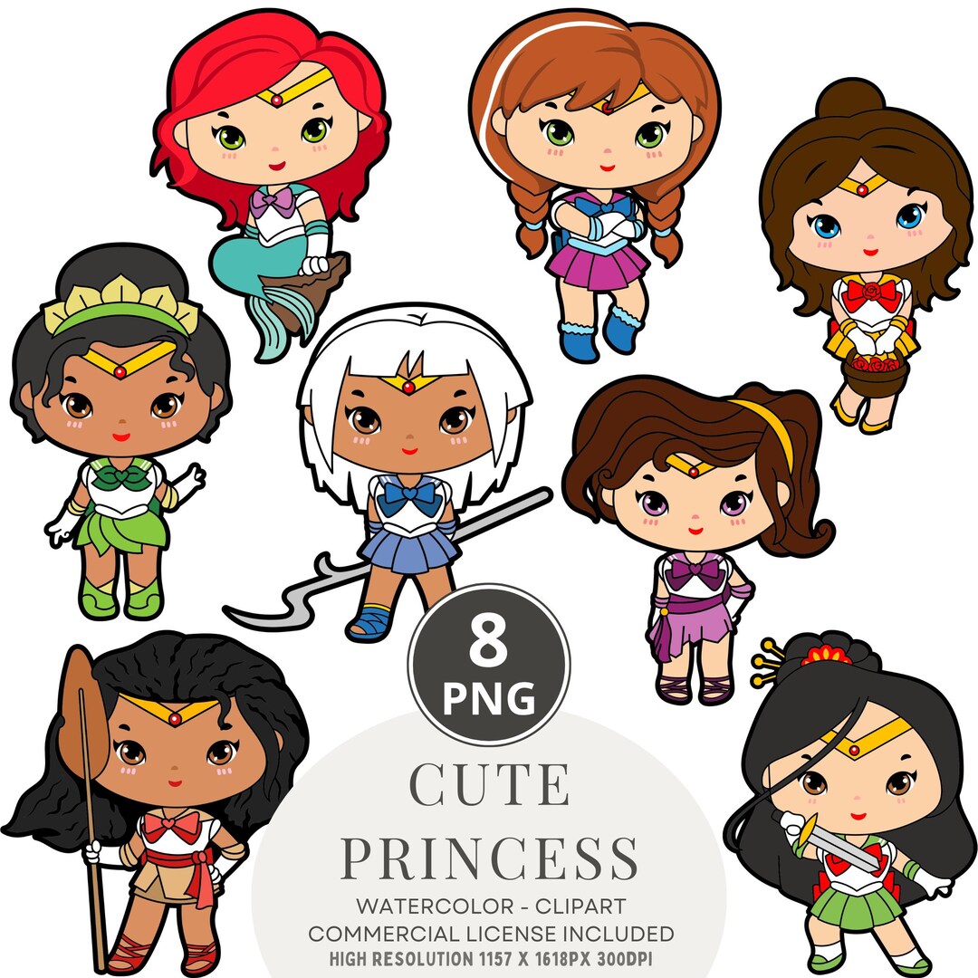 Princess PNG Clipart Pack, Cute Chibi Perfect for Princess Iron-ons ...