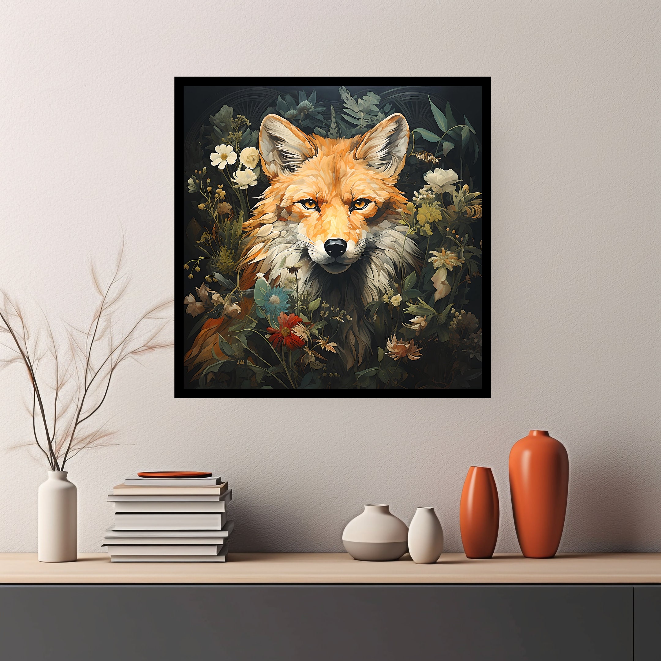Fox in Woods With Flowers Framed Wall Art Fox and Flowers in Forest ...