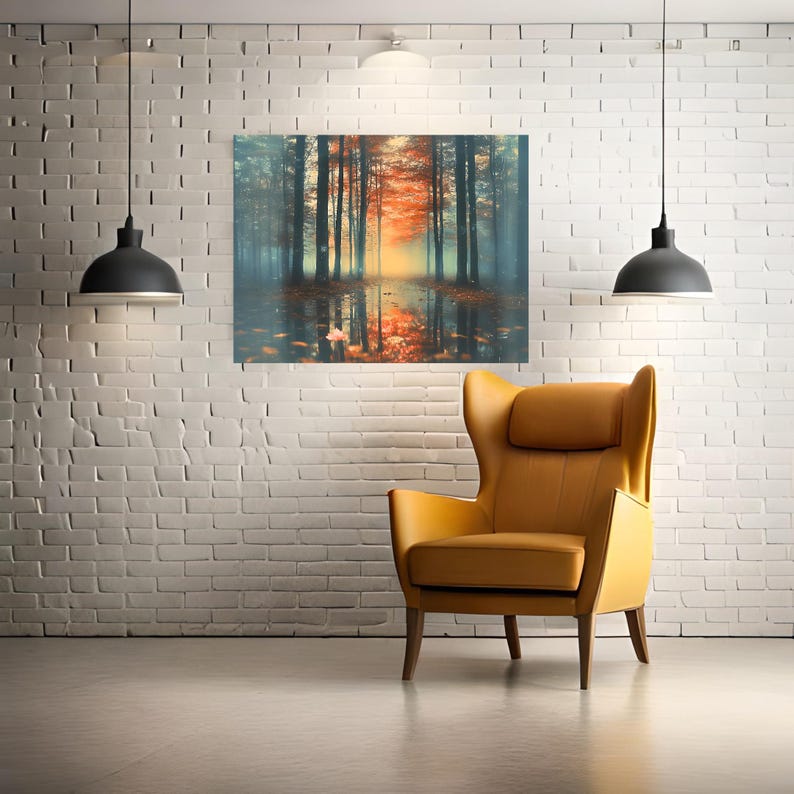 Serene Autumn Forest Poster Wall Art Fall Trees Sunset Poster Picture ...