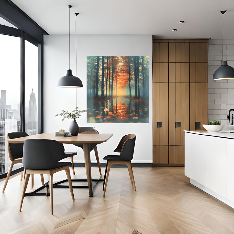 Serene Autumn Forest Poster Wall Art Fall Trees Sunset Poster Picture ...