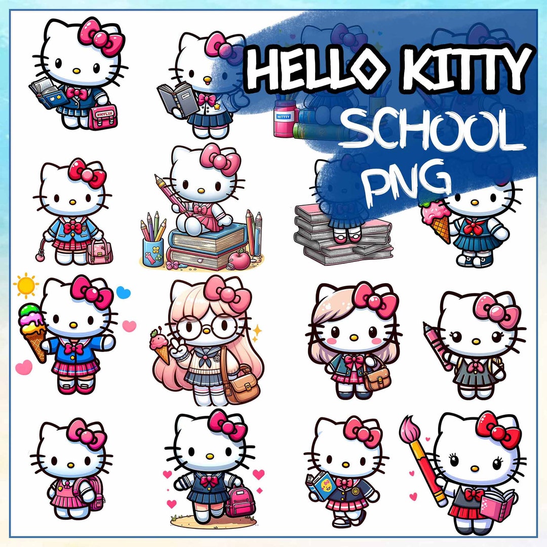 Hello School Girl Kitty PNG School Books Pink Heart Pink Skirt PNG ...