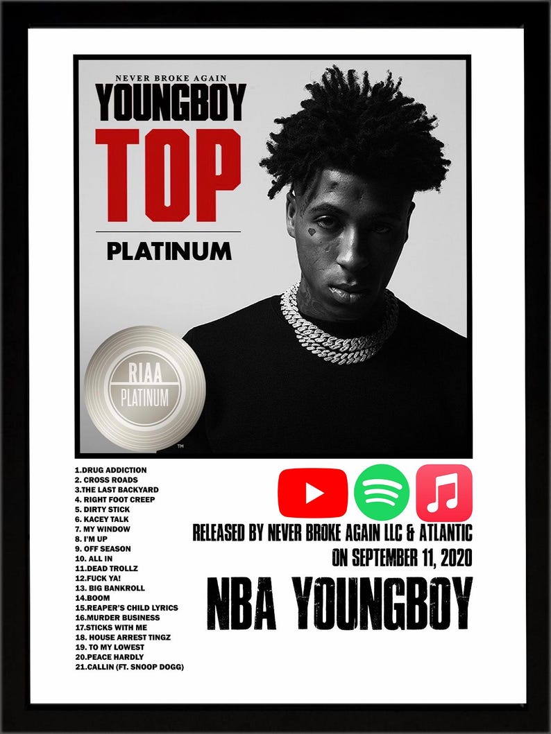 NBA Youngboy Framed Music Poster Top Album Art Hip Hop Wall Decor Rap ...