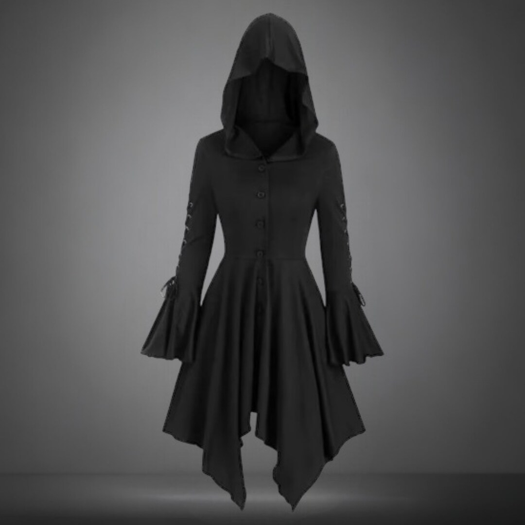 Vintage Lace up Hooded Dress, Medieval Style Hanky Hem Skirt, Retro ...