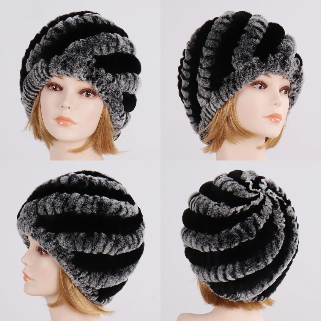Women's Winter Fur Hat, Natural Rex Rabbit Fur Hat, Real Fur Cap ...