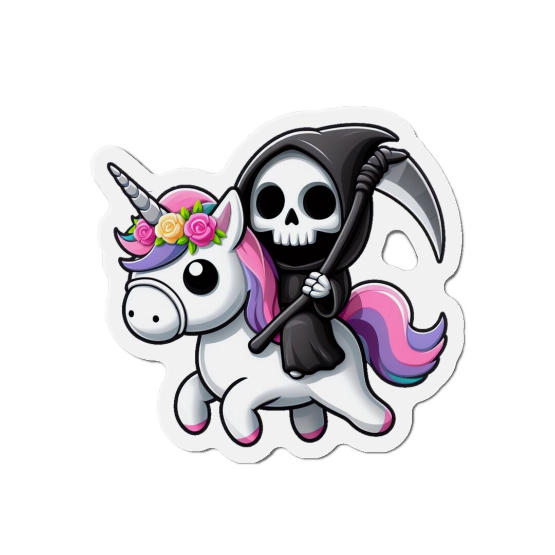 Grim Reaper Riding Unicorn. Fun, Cute, Death and Unicorn. Die-cut ...