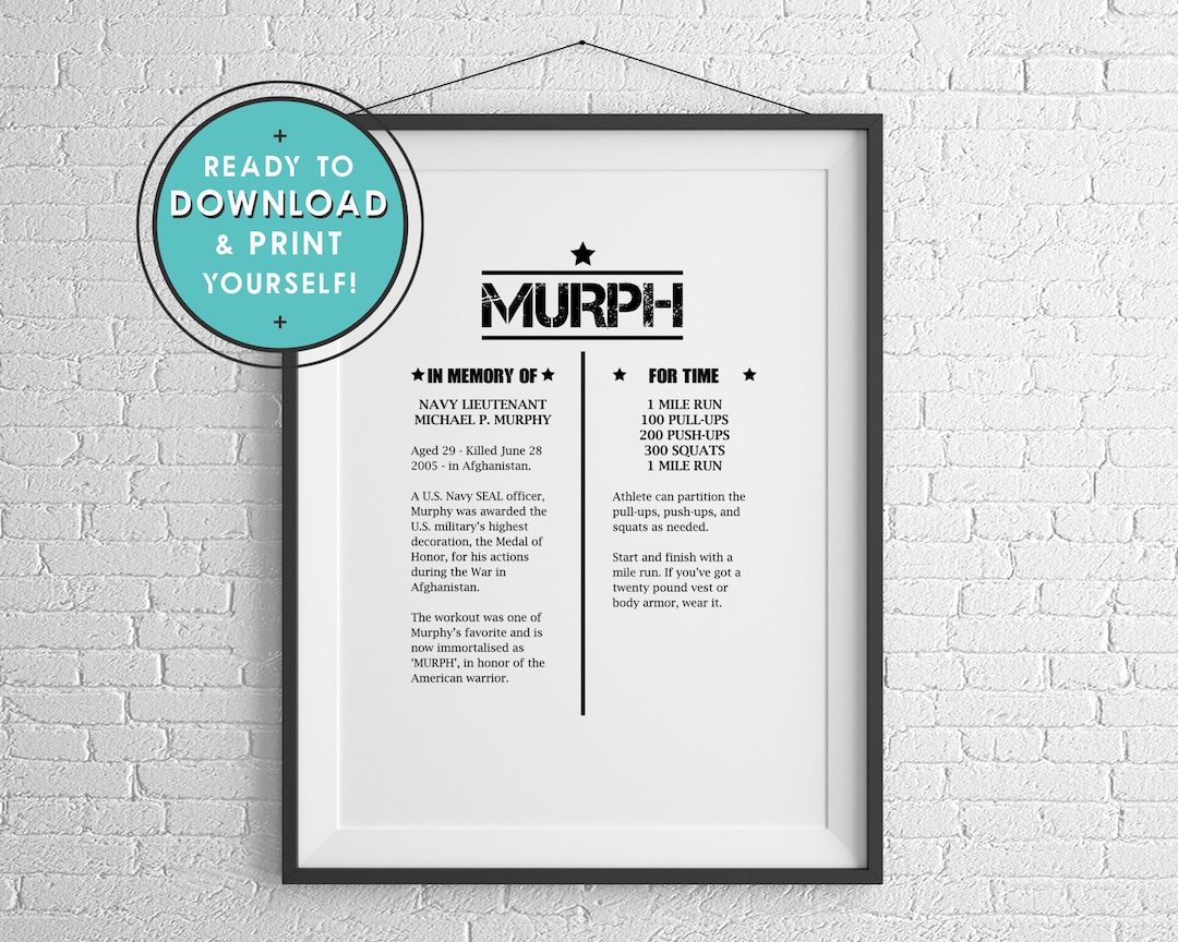 Murph Hero WOD Printable | Crossfit Workout Poster | Gym Wall Art ...