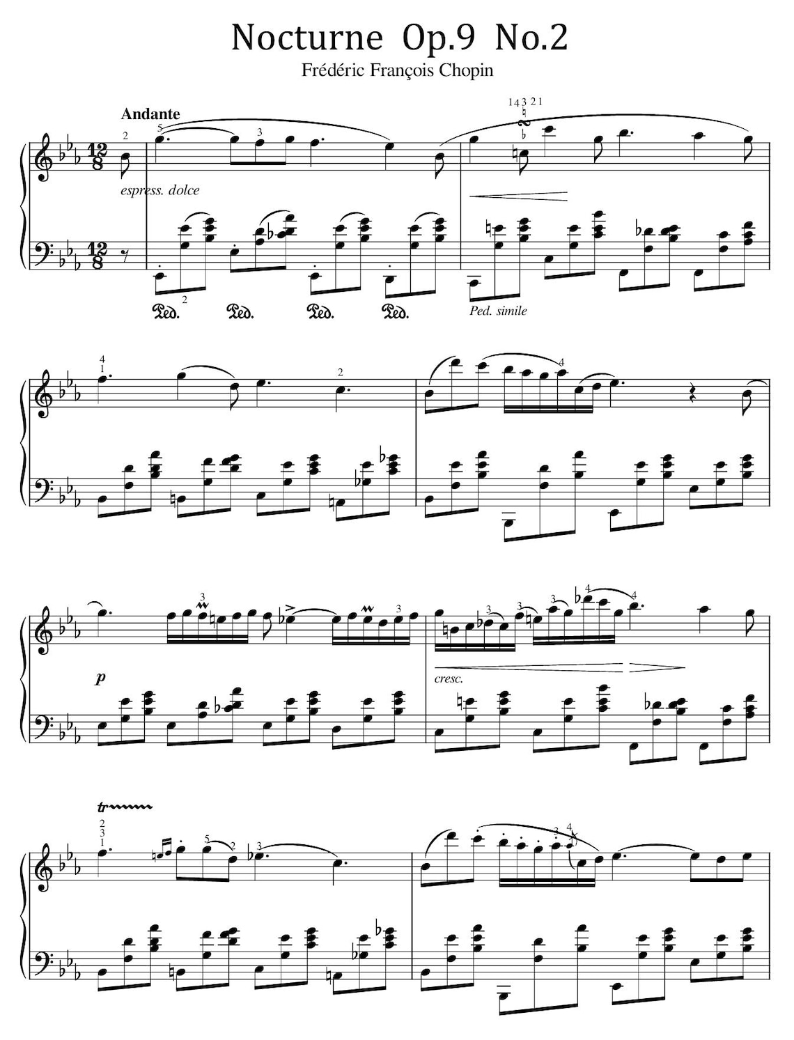 Nocturne Op9 No2 by Frederic Chopin Sheet Music Piano for Intermediate ...