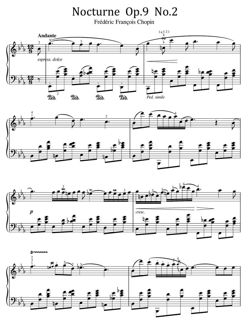 Nocturne Op9 No2 by Frederic Chopin Sheet Music Piano for Intermediate ...