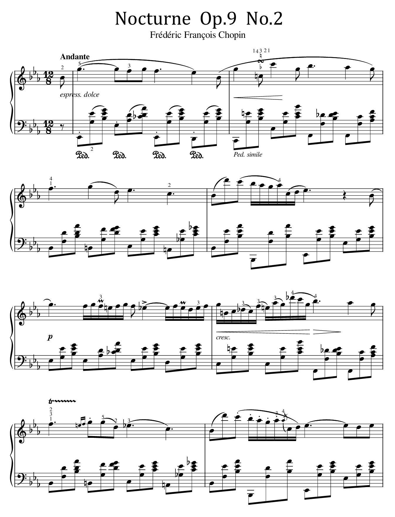 Nocturne Op9 No2 by Frederic Chopin Sheet Music Piano for Intermediate ...
