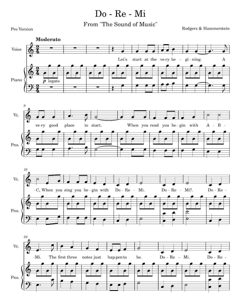 Do Re Mi - the Sound of Music - Piano Sheet Music (PDF & MP3) - Etsy