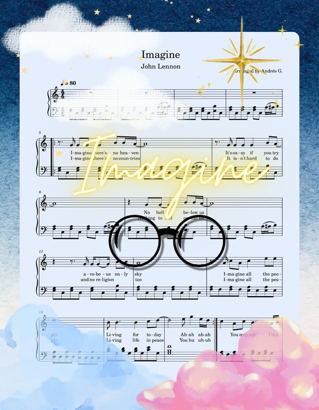 Imagine by John Lennon, Piano Music Sheet and Full Sheet Including Bass ...