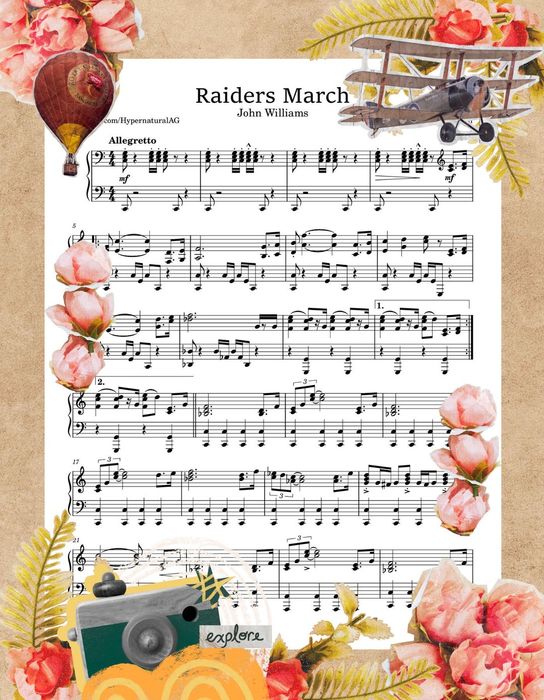 Raiders March, Printable Digital Piano Music Sheet for Intermediate ...