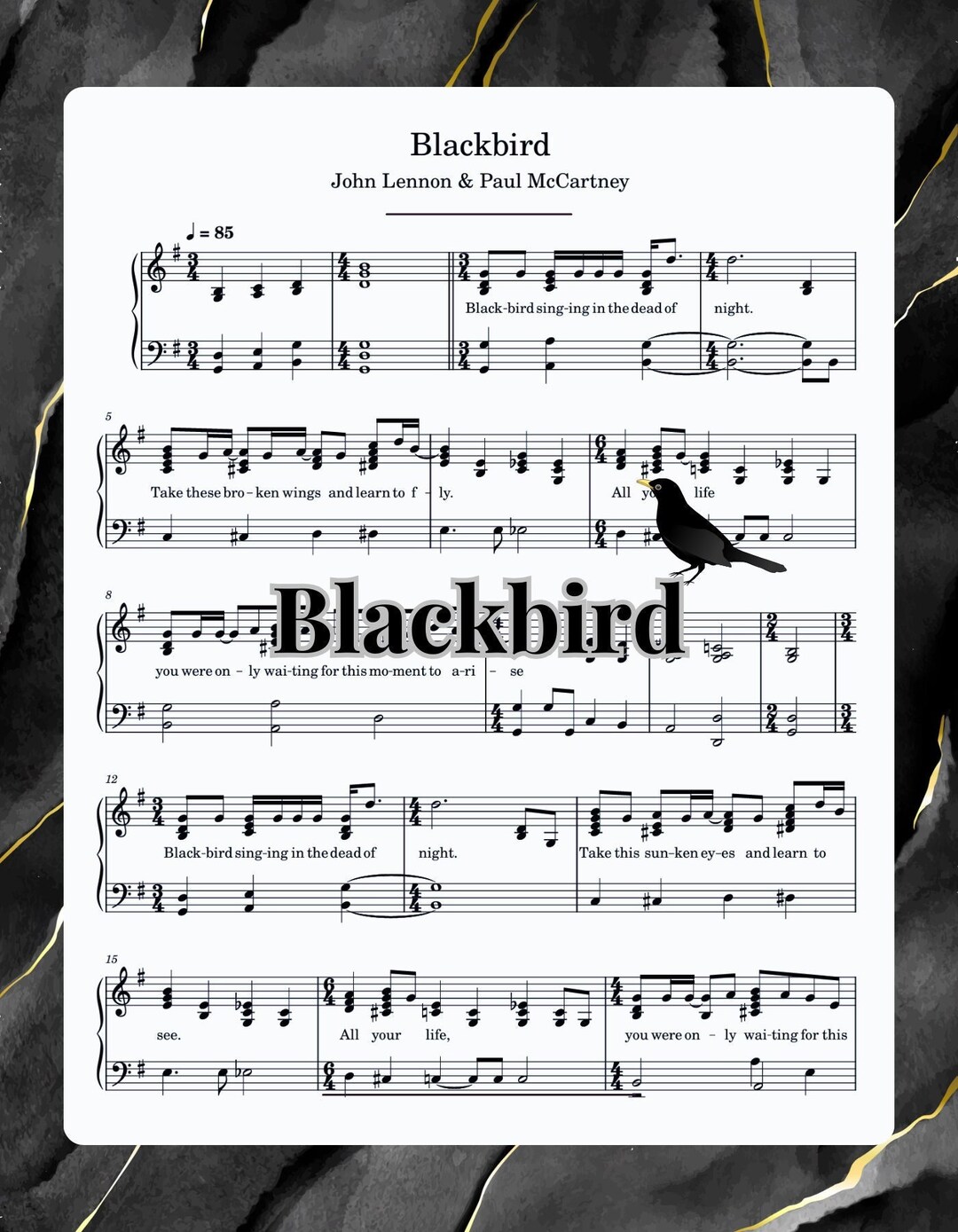 Blackbird Digital Piano Music Sheet For Intermediate Levels Pdf