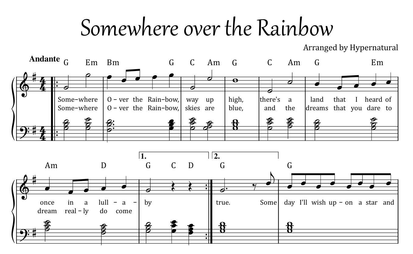 Somewhere Over the Rainbow Piano Sheet Music: All Levels (printable PDF ...