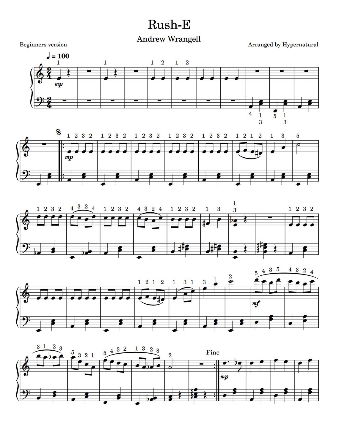 Rush-e Piano Sheet Music for Beginners (PDF & MIDI) - Etsy