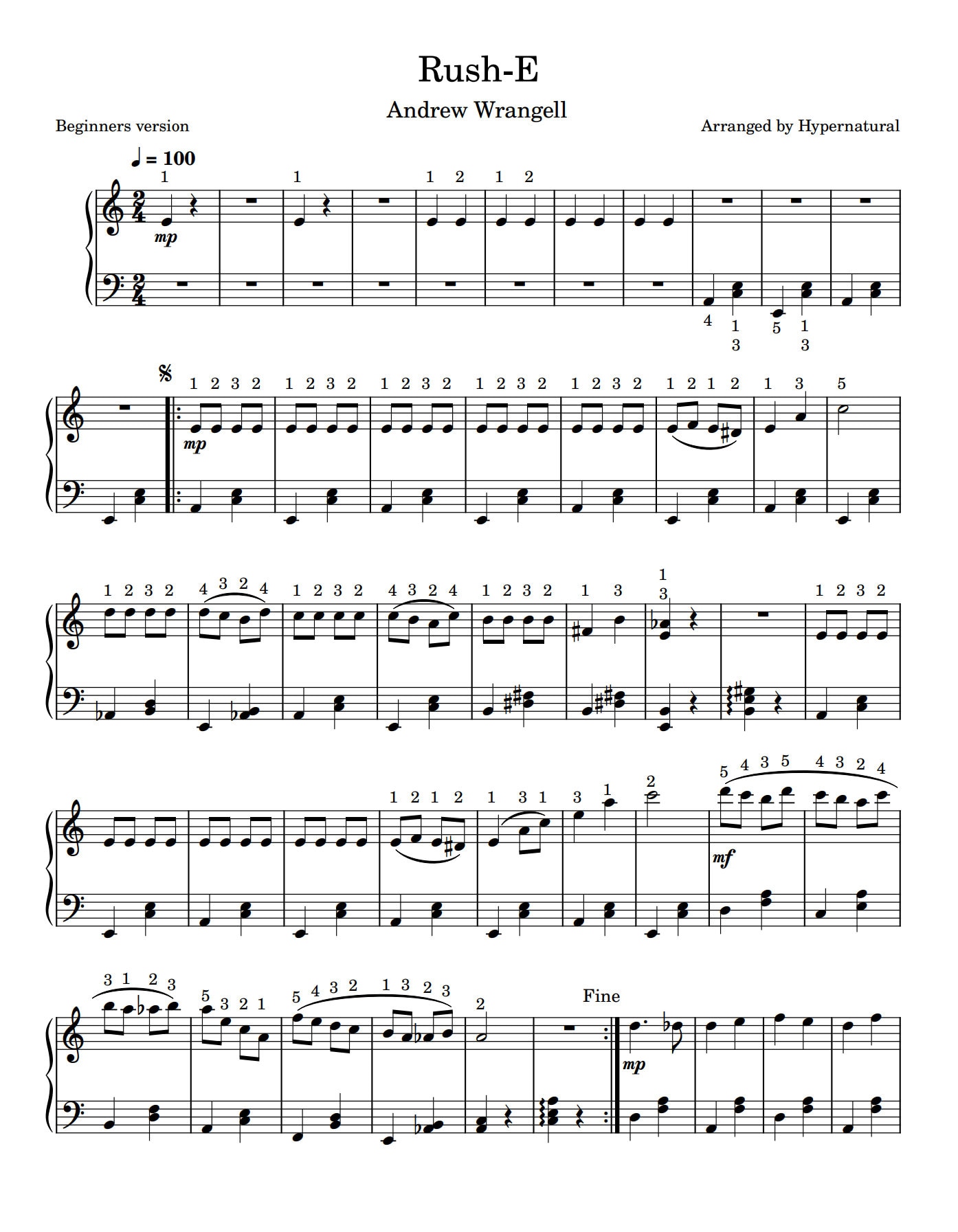 Rush-e Printable Sheet Music Piano for Beginners Easy Piano for All Levels PDF and MIDI for ...