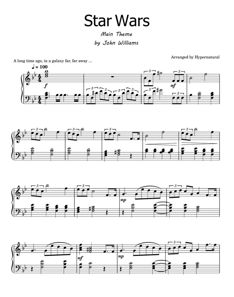 Star Wars Main Theme Piano Sheet Music for Beginners (PDF, MIDI) - Etsy