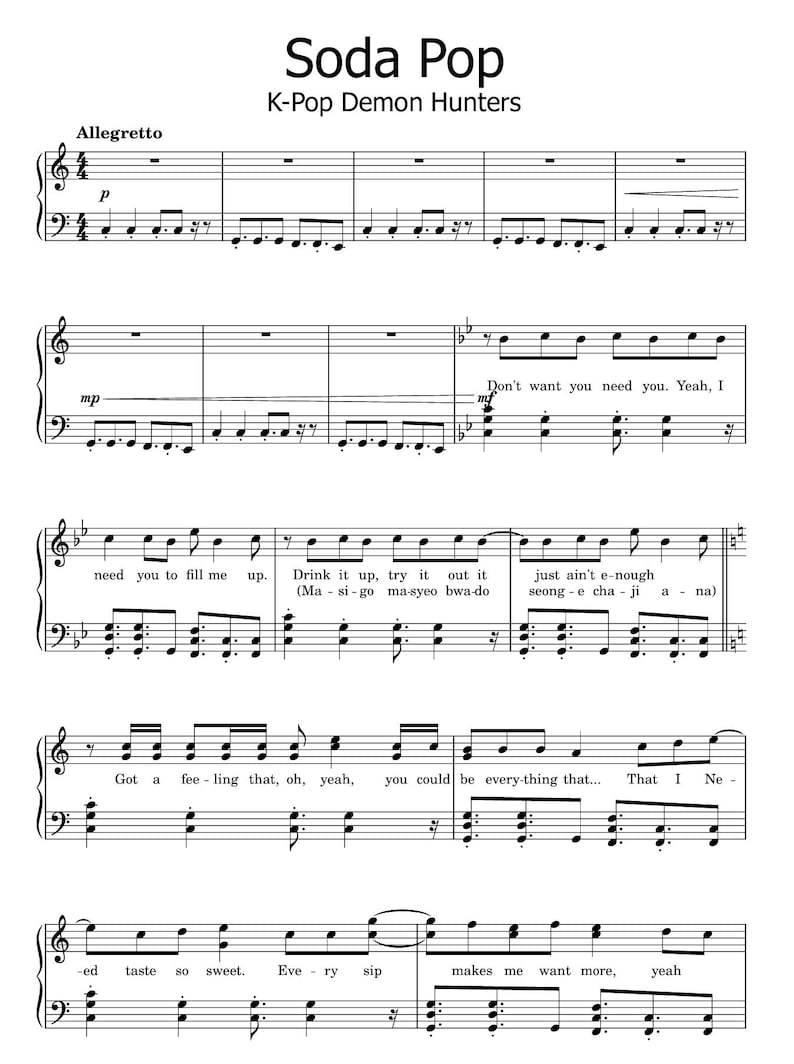 K-pop Demon Hunters Soda Pop Song Sheet Music Piano for All Levels ...