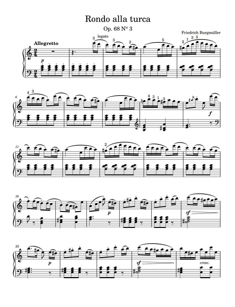 Rondo Alla Turca - Op 68 #3 by Friedrich Burgmüller - for Advanced ...