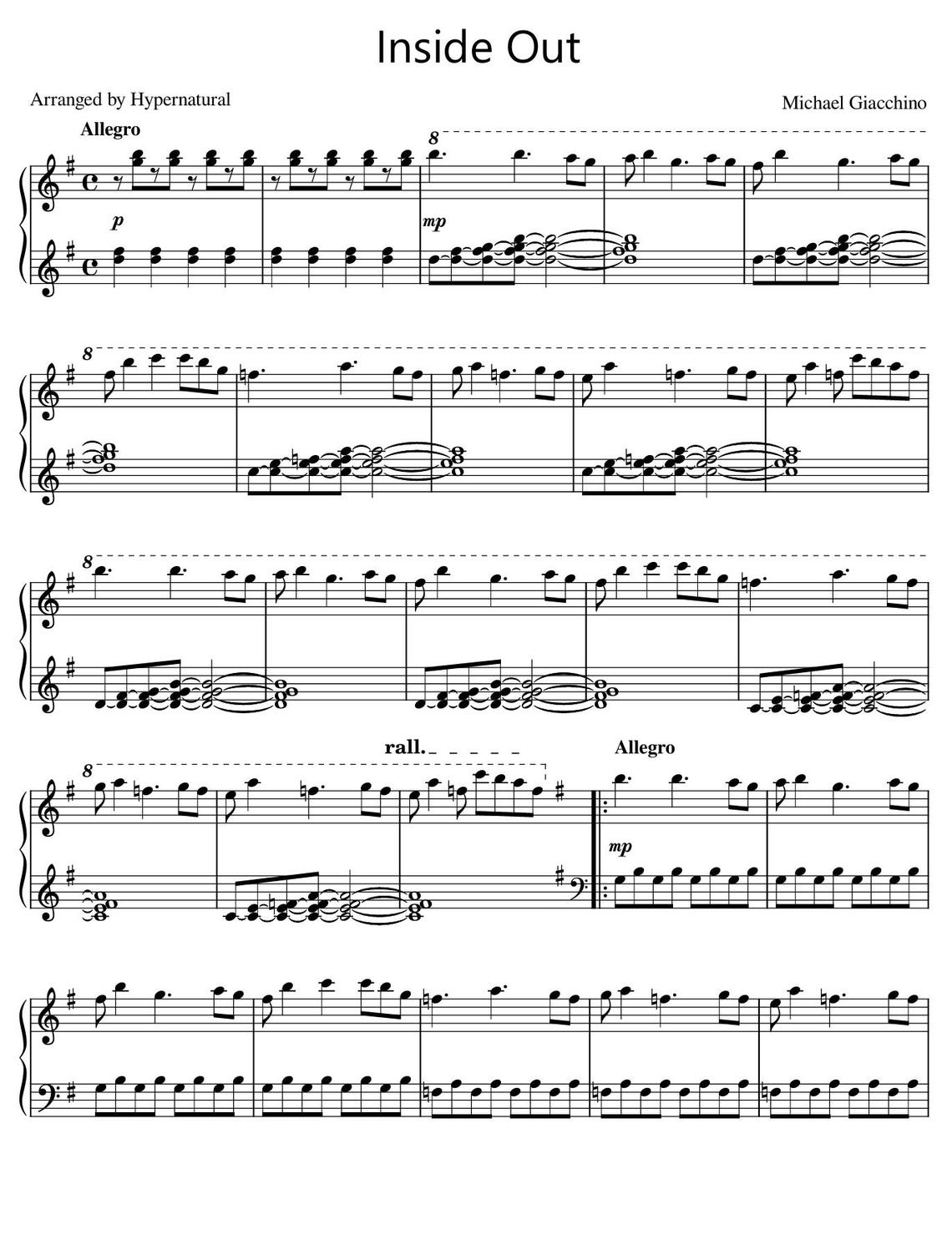 Inside Out Main Theme Easy Piano Sheet Music for Beginner Players ...