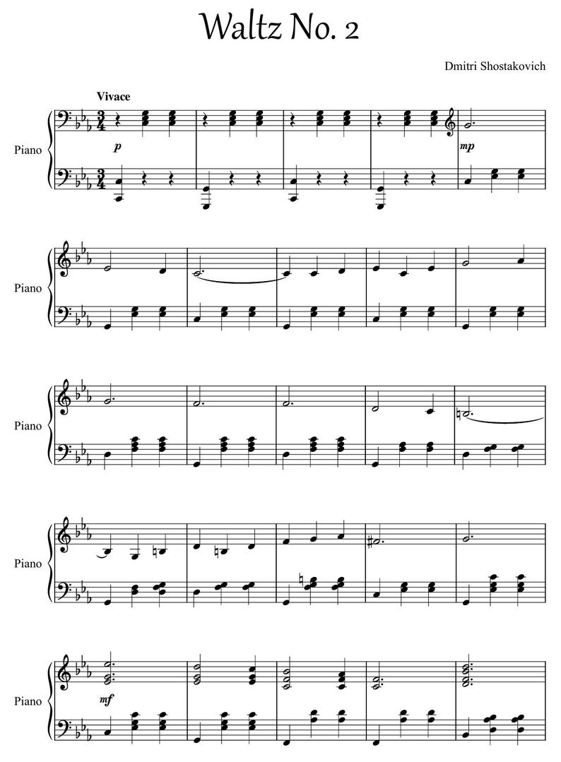 Waltz No 2 by Dmitri Shostakovich Sheet Music Piano for All Levels ...