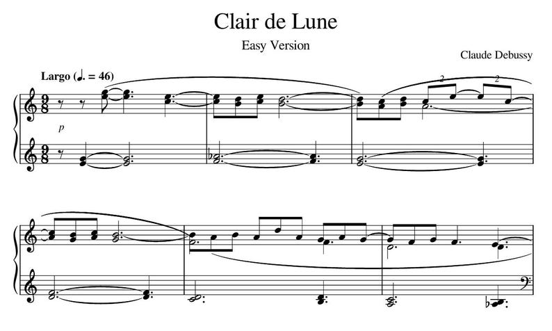 Claire De Lune Claude Debussy Sheet Music Piano Printable PDF Easy ...
