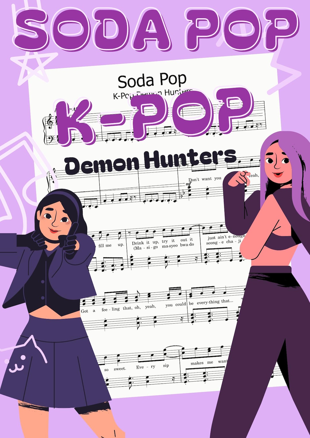 K-pop Demon Hunters Soda Pop Song Sheet Music Piano for All Levels Printable PDF Plus MP3 Format ...