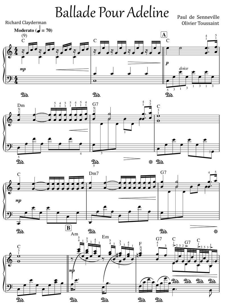 Ballade Pour Adeline Piano Sheet Music: Intermediate Level (PDF & MP3 ...