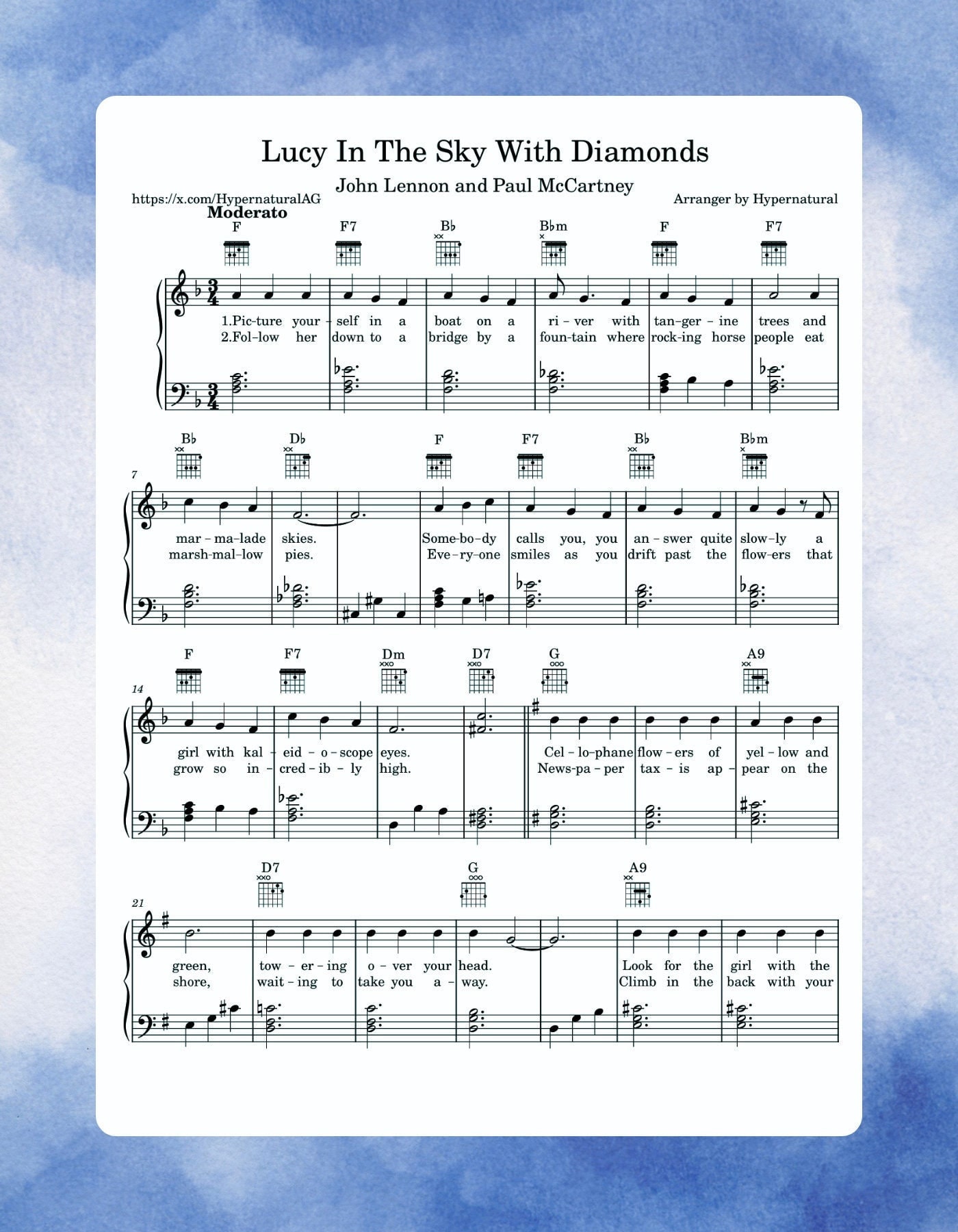 Lucy in the Sky With Diamonds Piano Sheet Music (PDF + MIDI) - Etsy