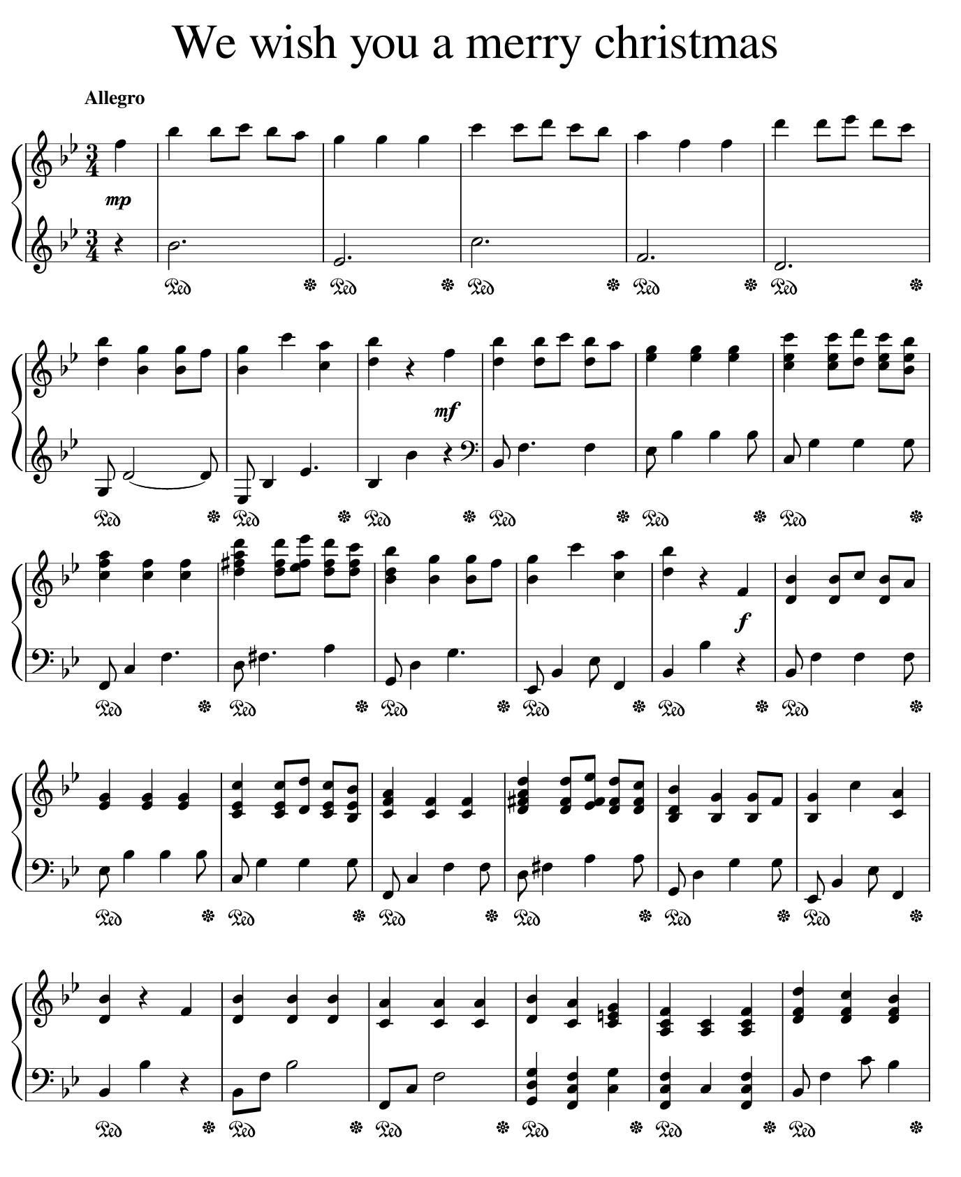 We Wish You a Merry Christmas Sheet Music: Easy Piano (printable PDF ...