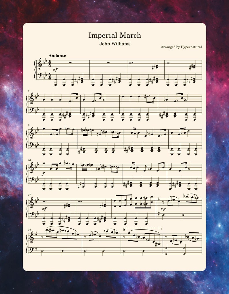 Imperial March, Printable Digital Easy Piano Music Sheet for All Levels ...