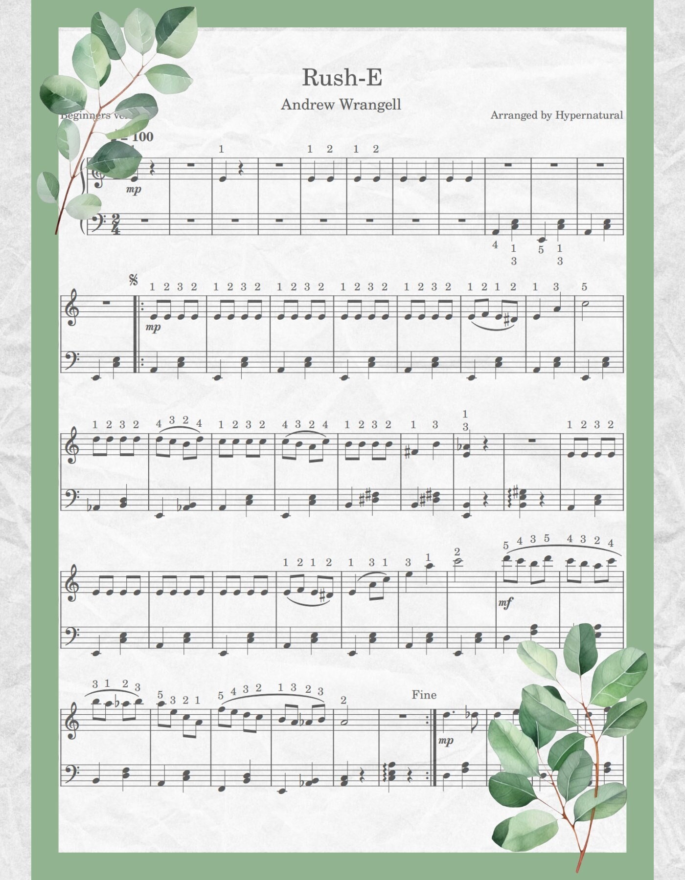 Rush E Incomplete Sheet Music For Piano Solo MUSIC | CULTUURMANIA