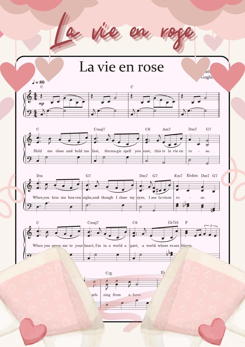La Vie En Rose by Edith Piaf Sheet Music Piano for All Levels Printable ...